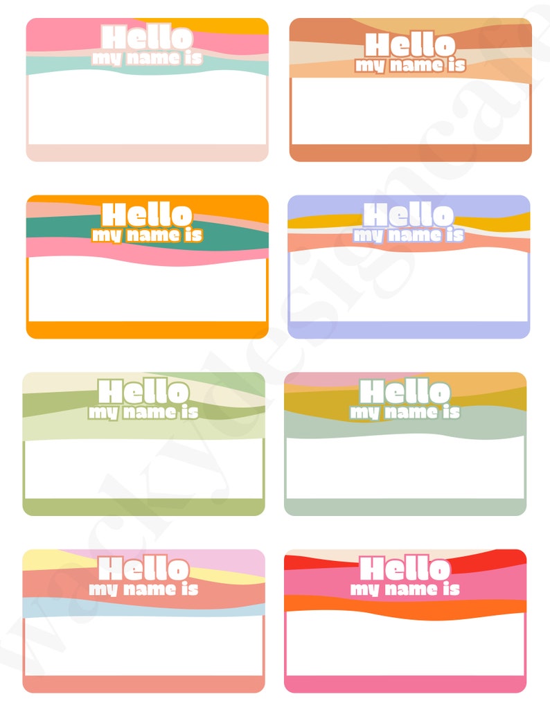 Colorful Blank Name Tags: Digital Download (PDF, SVG, PNG Files ...