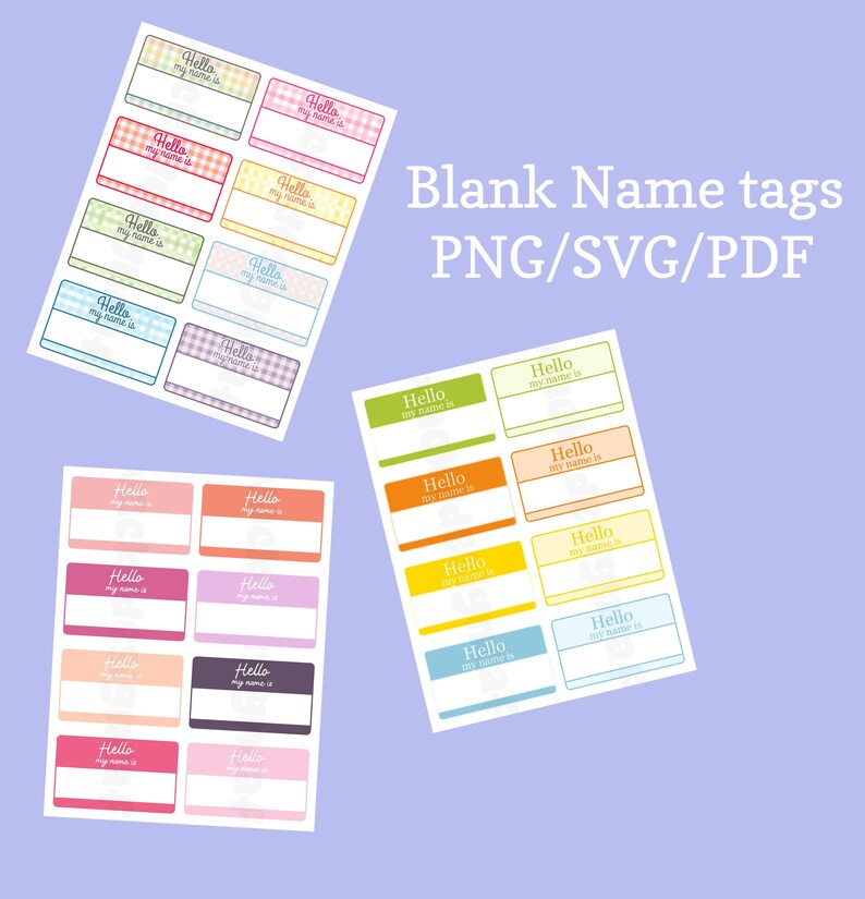 Colorful Blank Name Tags: Digital Download (PDF, SVG, PNG Files) - Etsy
