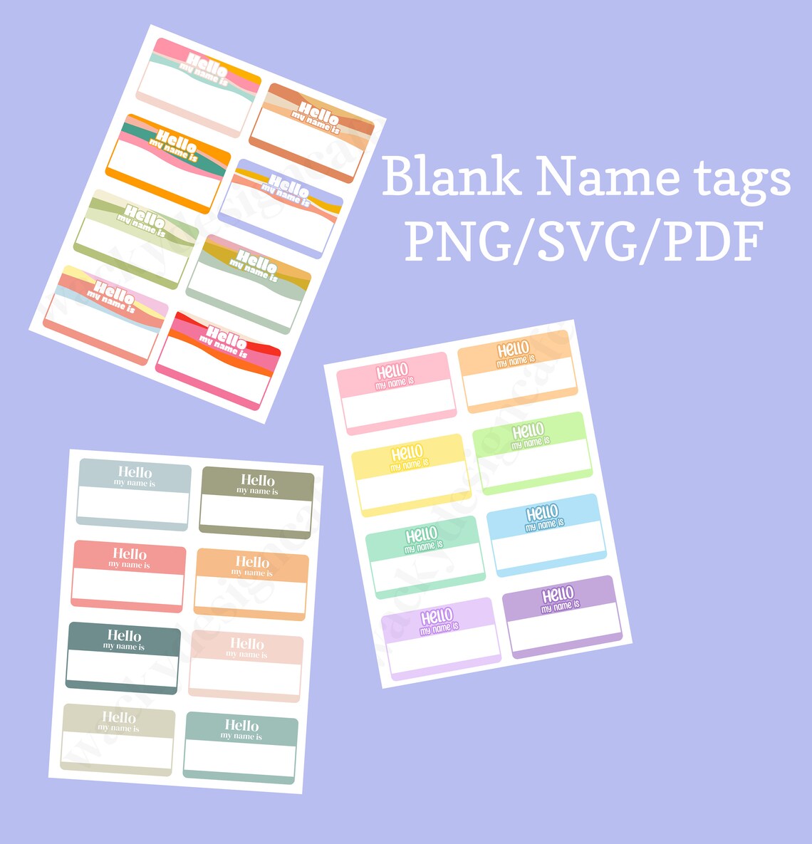 Colorful Blank Name Tags: Digital Download (PDF, SVG, PNG Files ...