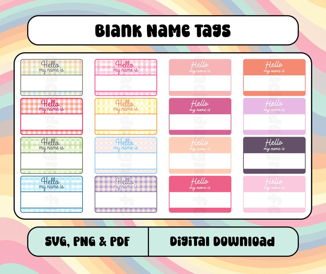 Colorful Blank Name Tags: Digital Download (PDF, SVG, PNG Files) - Etsy