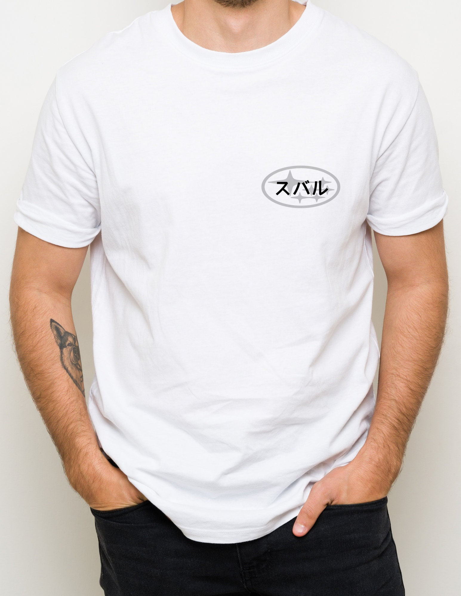 Subaru White T-shirt Stealth Logo Design With Subaru in Japanese ...