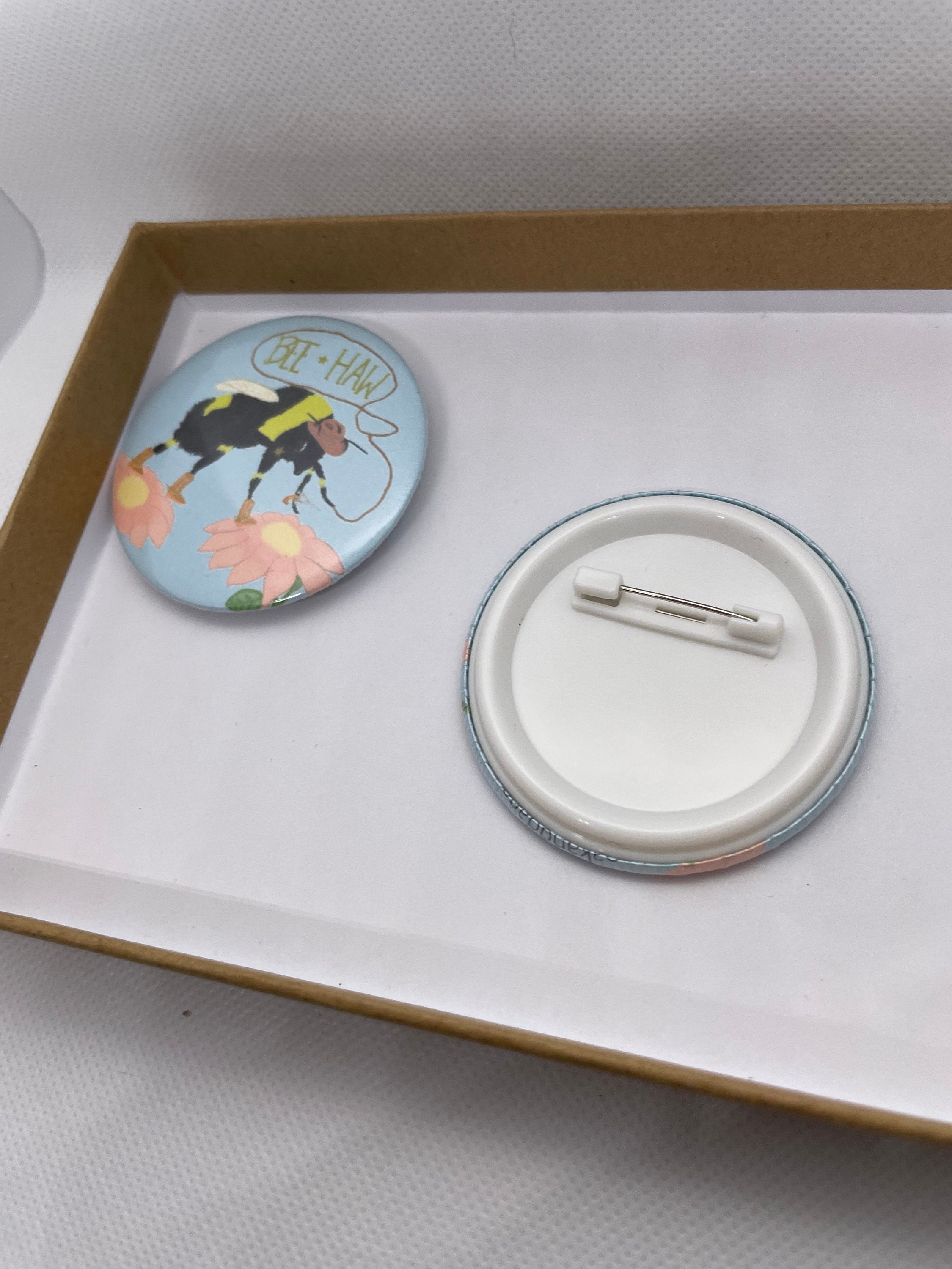 BEE-HAW Pin Back Button - Etsy