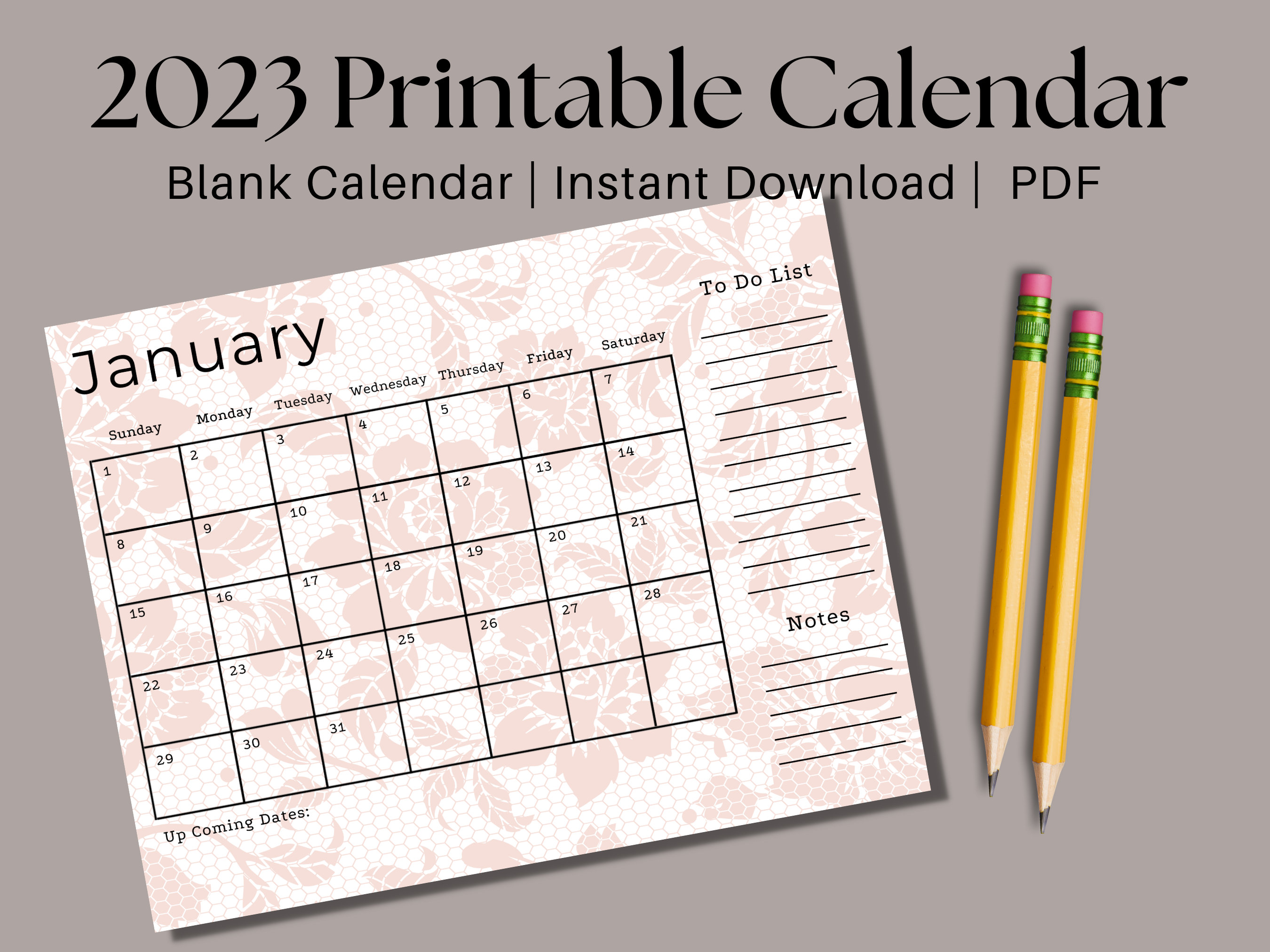 2023 Blank Calendar Printable Calendar Lace Calendar - Etsy