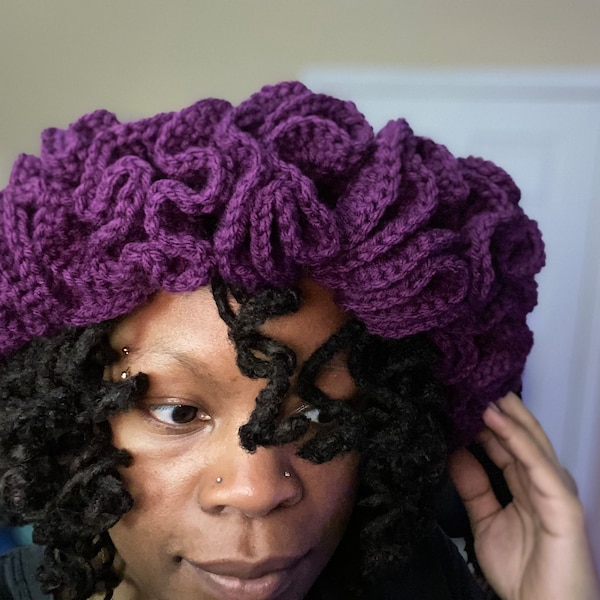 Black Crochet Ruffle Hat - Etsy