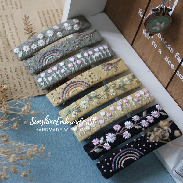 Embroidered Hair Clip - Etsy