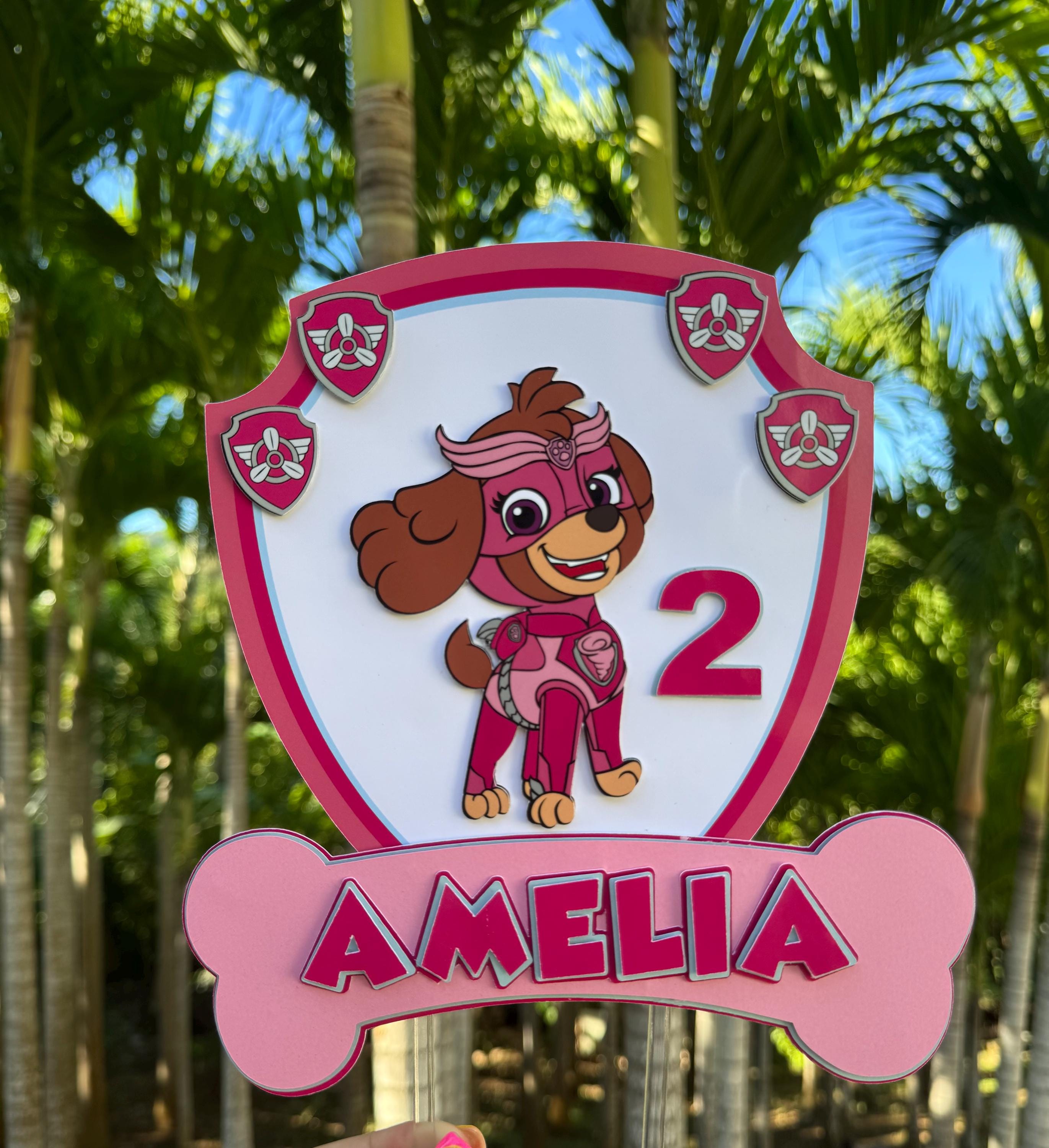 Pink Puppy Cake Topper • Girl Dog Birthday Decoration • Custom Name ...