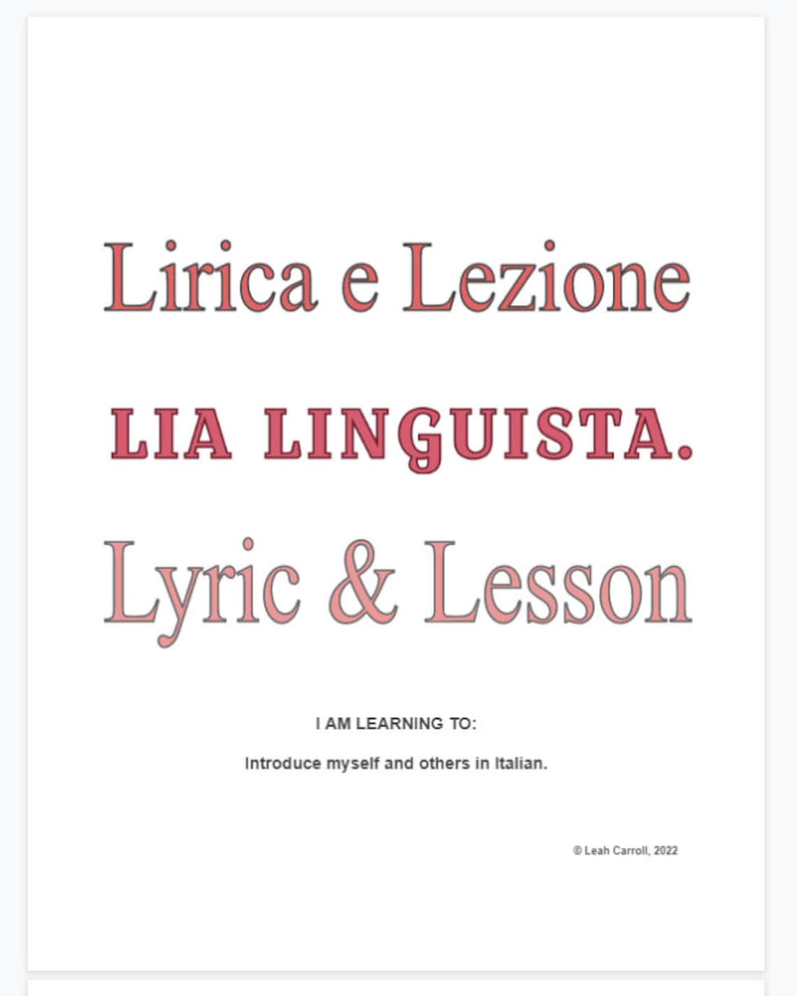 Printable PDF Lyric and Lesson Booklet Lia Linguista - Etsy