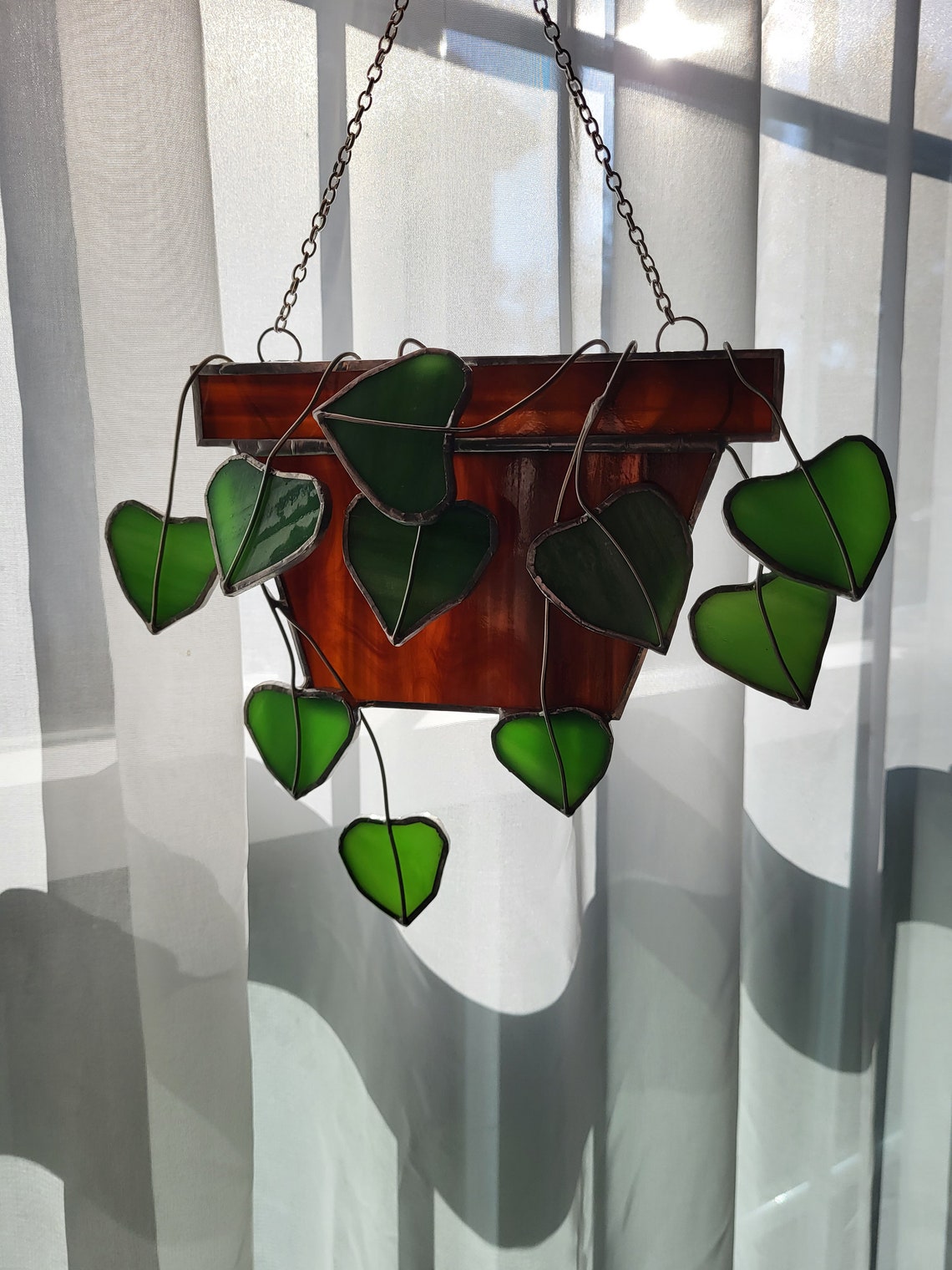 Flat Pot Hanging Plant - Stained Glass - Etsy