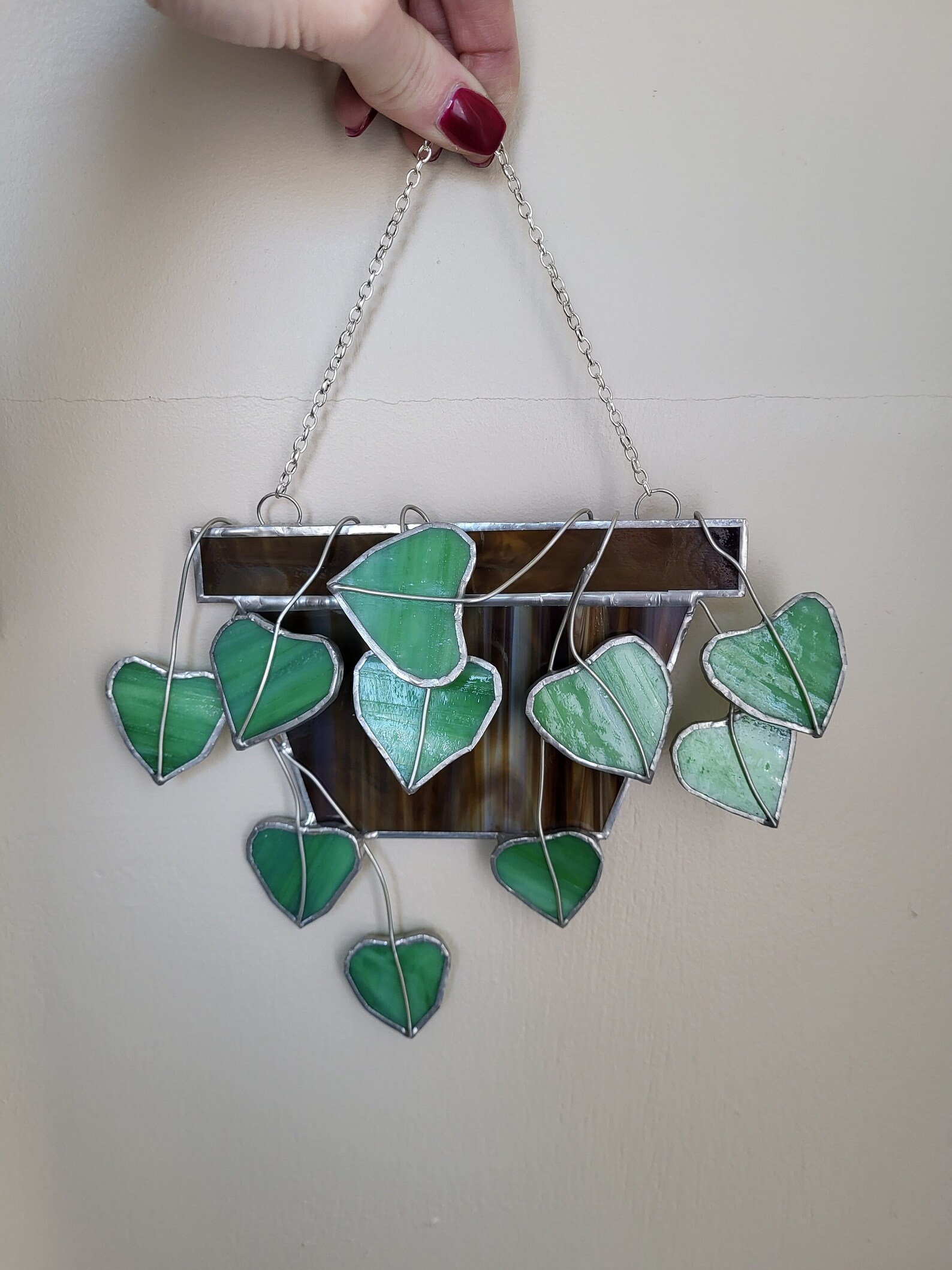 Flat Pot Hanging Plant - Stained Glass - Etsy