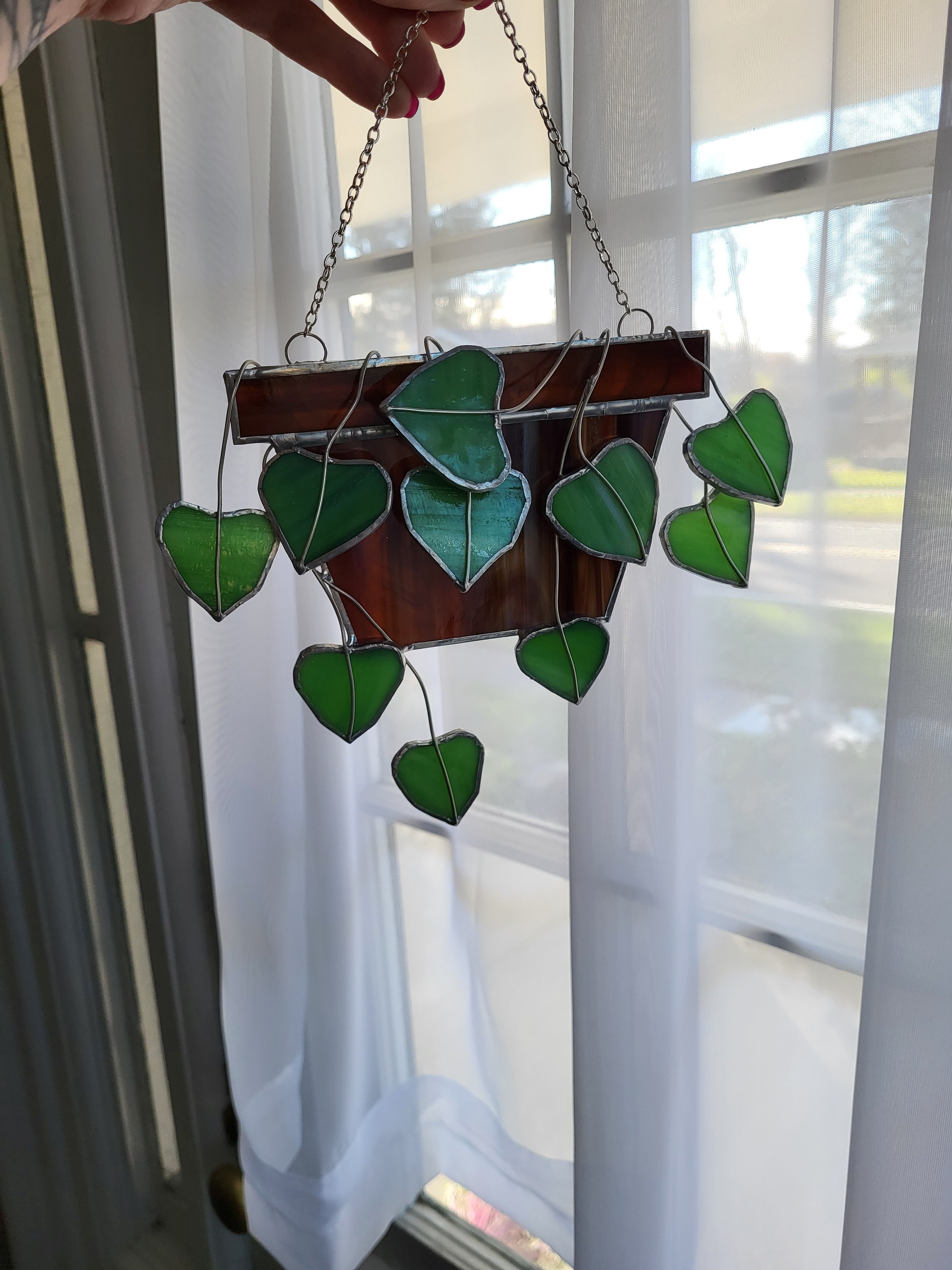 Flat Pot Hanging Plant - Stained Glass - Etsy