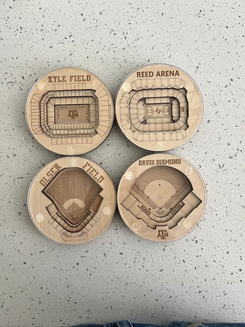 3D Kyle Field, Reed Arena, Olsen Field & Davis Diamond Coaster Set ...