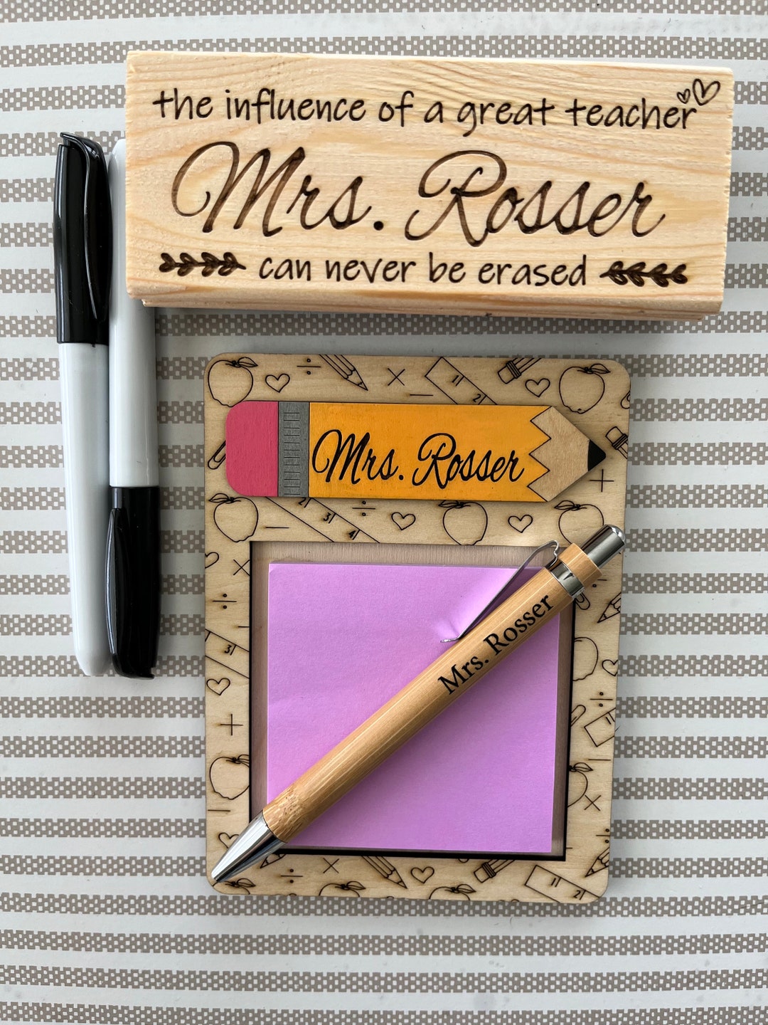 Teacher Gift Custom Post It Note Holder With Pen And/or Custom White ...