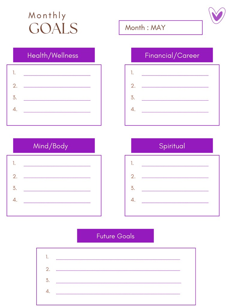 Monthly Goals Digital Download - Etsy