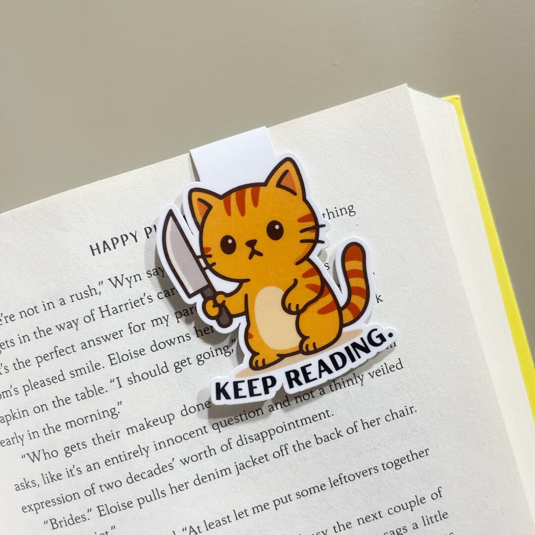 Keep Reading Cat With Knife Magnetic Bookmark, Bookish Reading ...