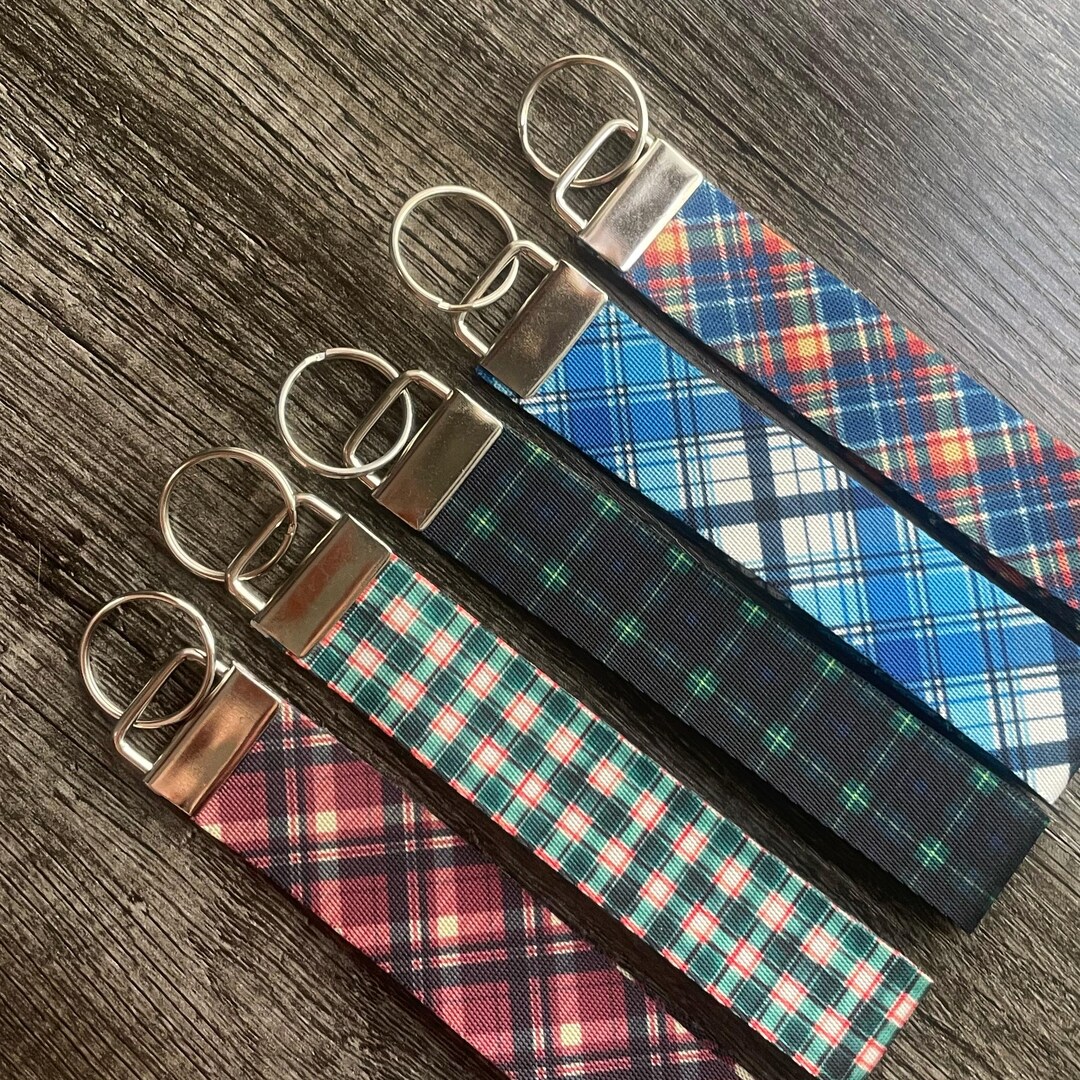 Plaid Keychain Wristlets, Lanyard for Keys, Key Fob Car Key Holder ...
