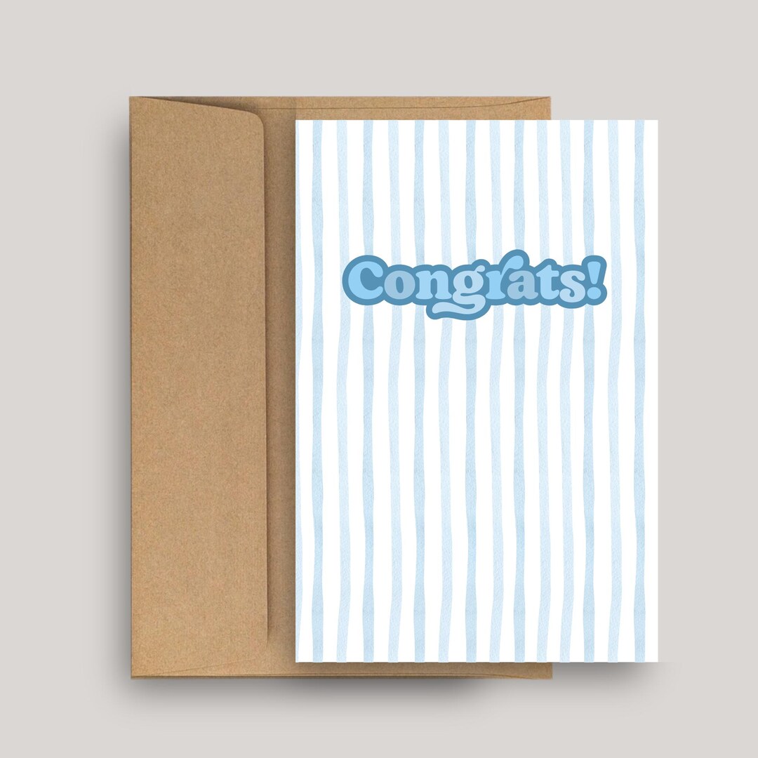 Congratulations Card, Appreciation Greeting Envelope, Blue Stripped ...