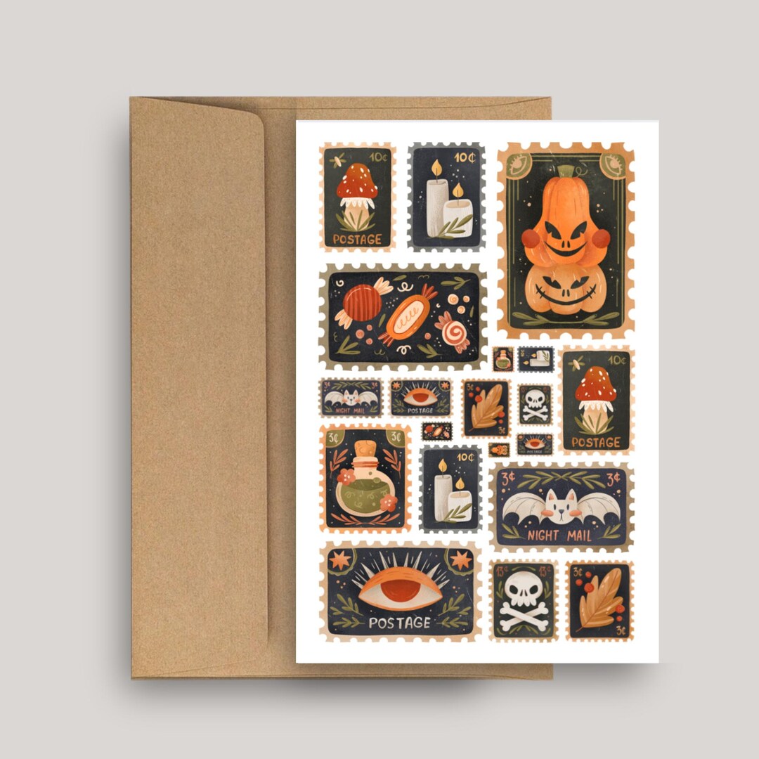 Halloween Stamps Card, Spooky Season Greeting Card, Trick or Treat ...