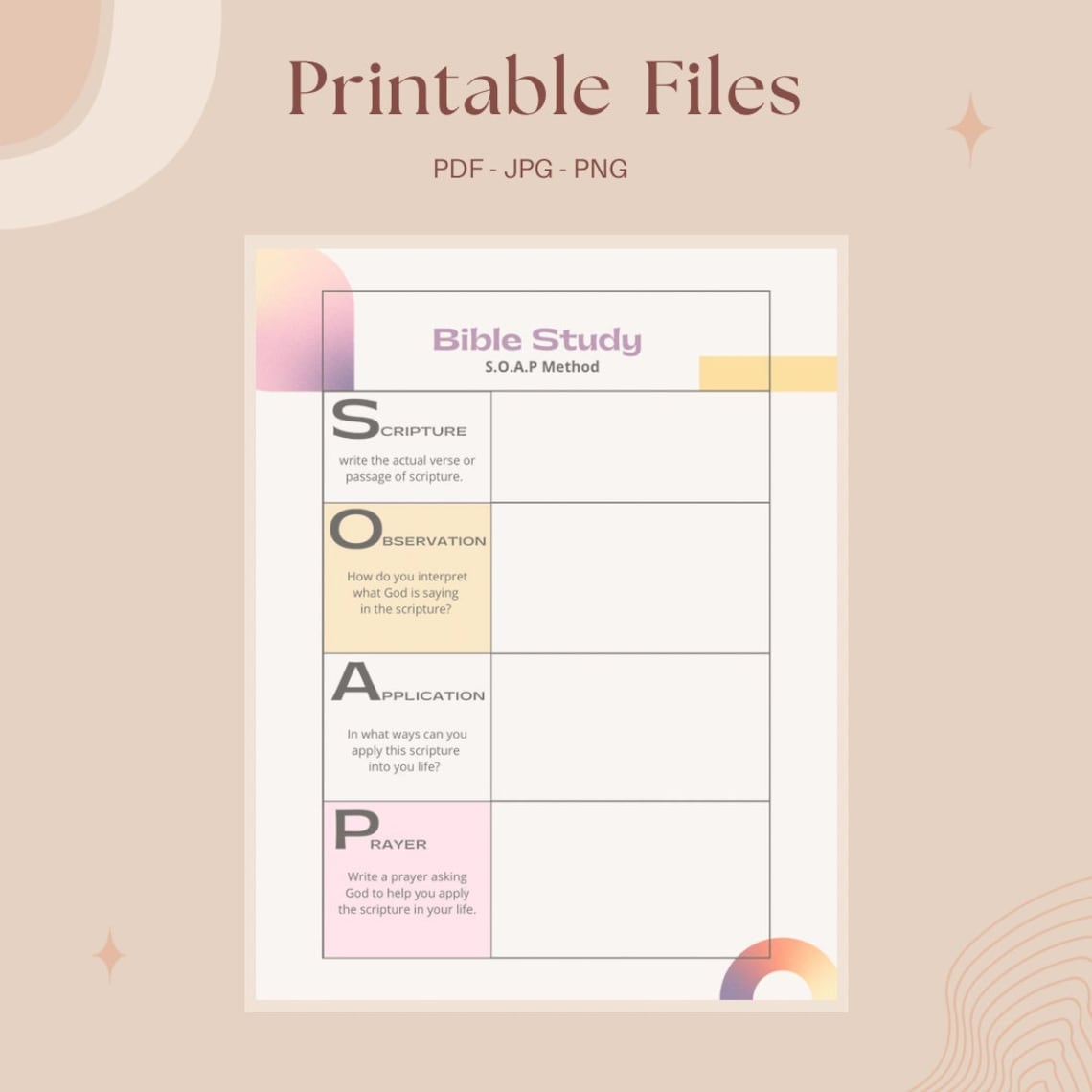 Bible Study Printable Files, (PNG, JPG, PDF), S.O.A.P Method - Etsy