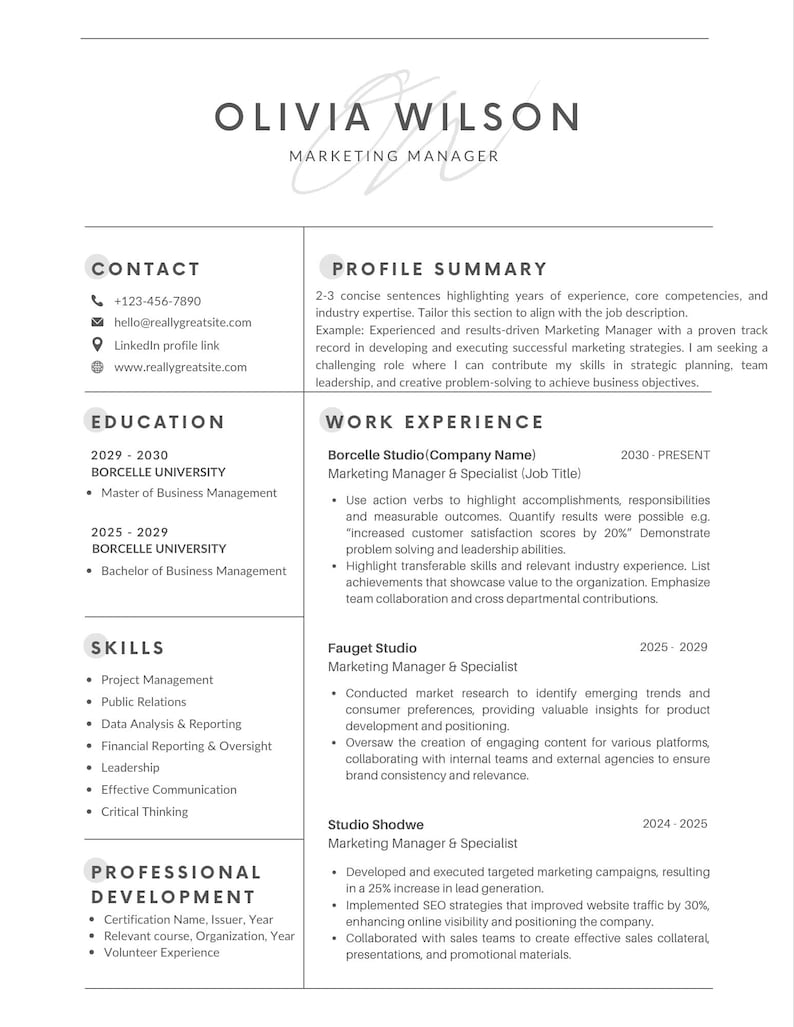 Professional Resume Template With Cover Letter and Customization Guide ...