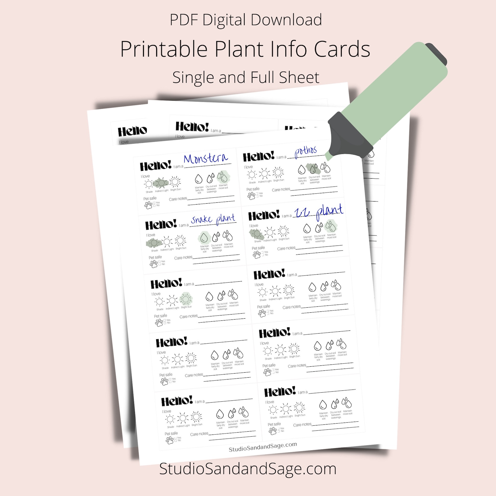 Plant Care Info Cards | Digital Download | Instant Plant Care Resources ...