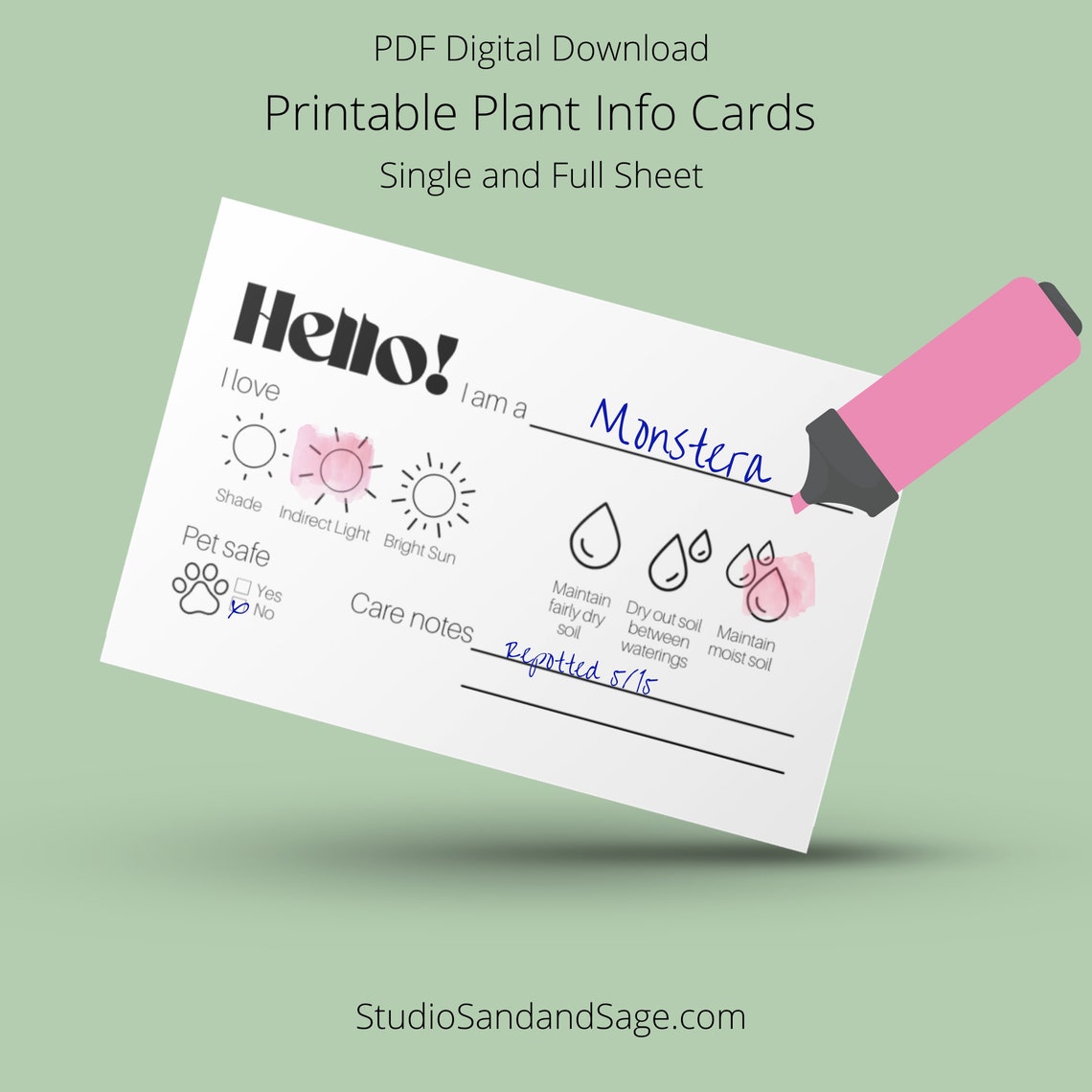 Plant Care Info Cards Digital Download Instant Plant Care - Etsy
