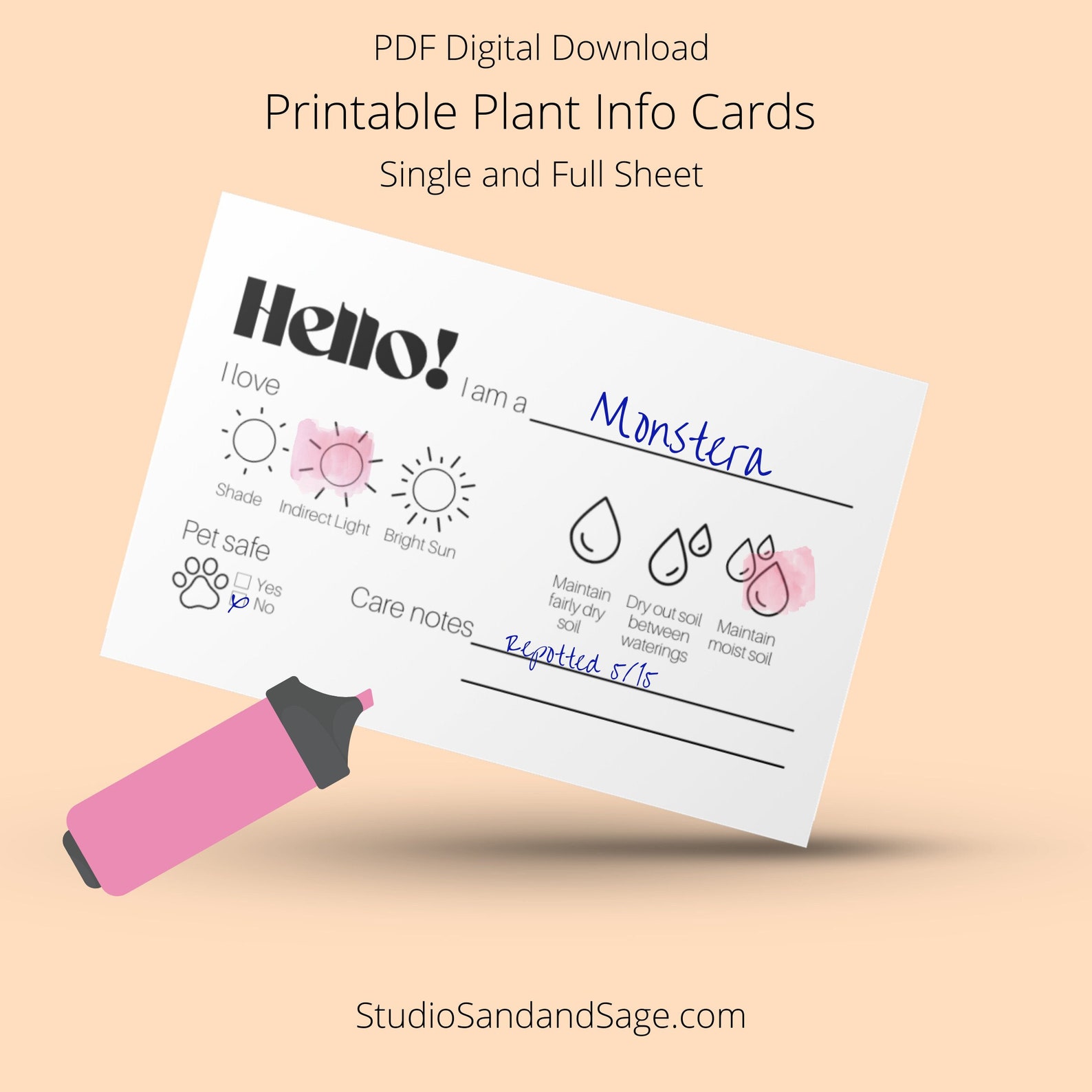 Plant Care Info Cards | Digital Download | Instant Plant Care Resources ...