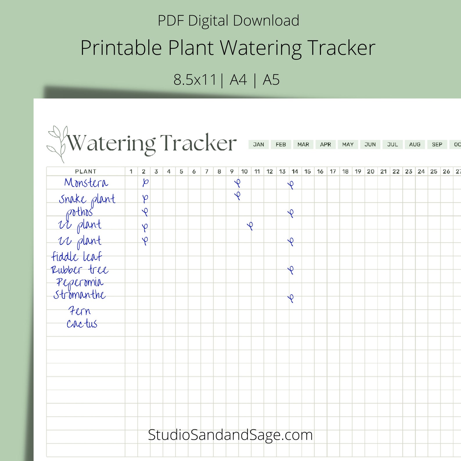 Monthly Watering Plant Care Sheet | Watering Tracker | Printable ...