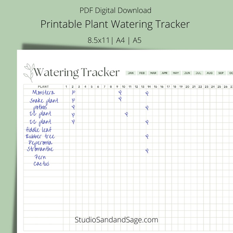 Monthly Watering Plant Care Sheet | Watering Tracker | Printable ...