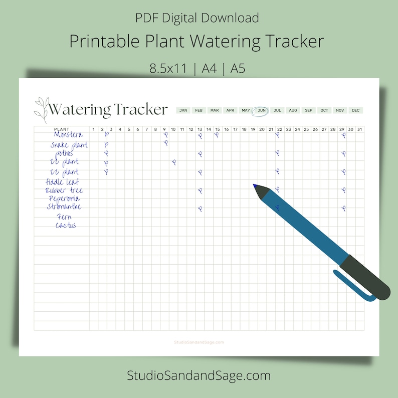 Monthly Watering Plant Care Sheet | Watering Tracker | Printable ...