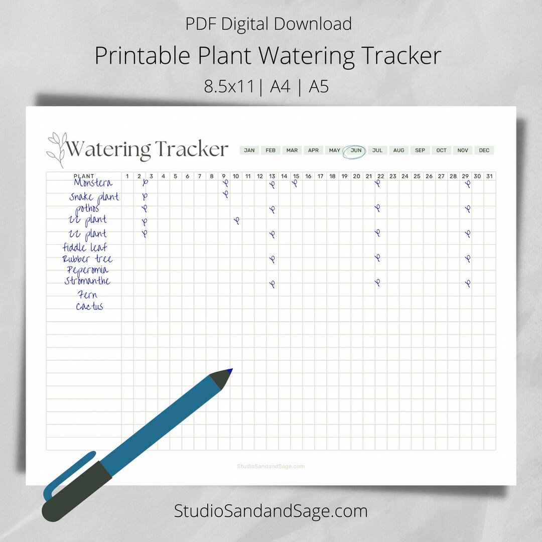Monthly Watering Plant Care Sheet | Watering Tracker | Printable ...