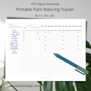 Monthly Watering Plant Care Sheet | Minimalist | Watering Tracker ...