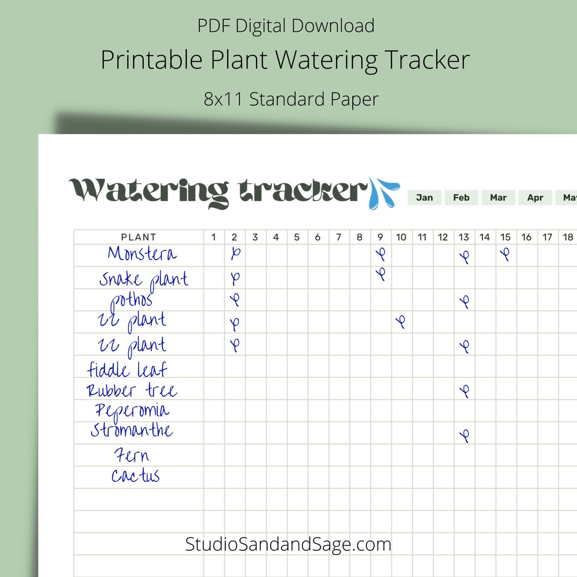 Monthly Watering Plant Care Sheet | Watering Tracker | Printable ...