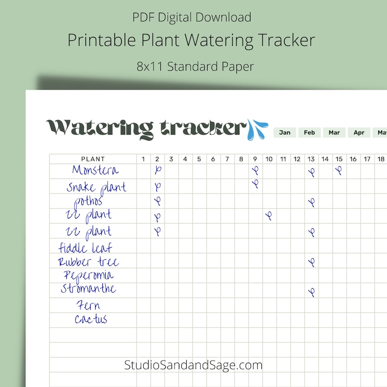 Monthly Watering Plant Care Sheet | Watering Tracker | Printable ...