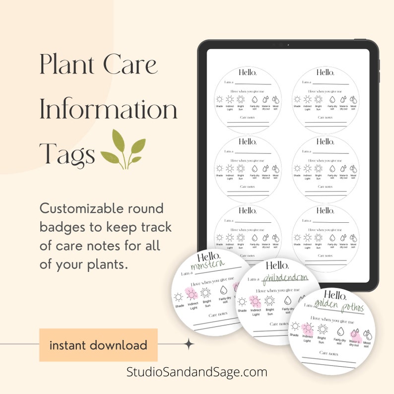 Plant Care Info Cards | Digital Download | Instant Plant Care Resources ...
