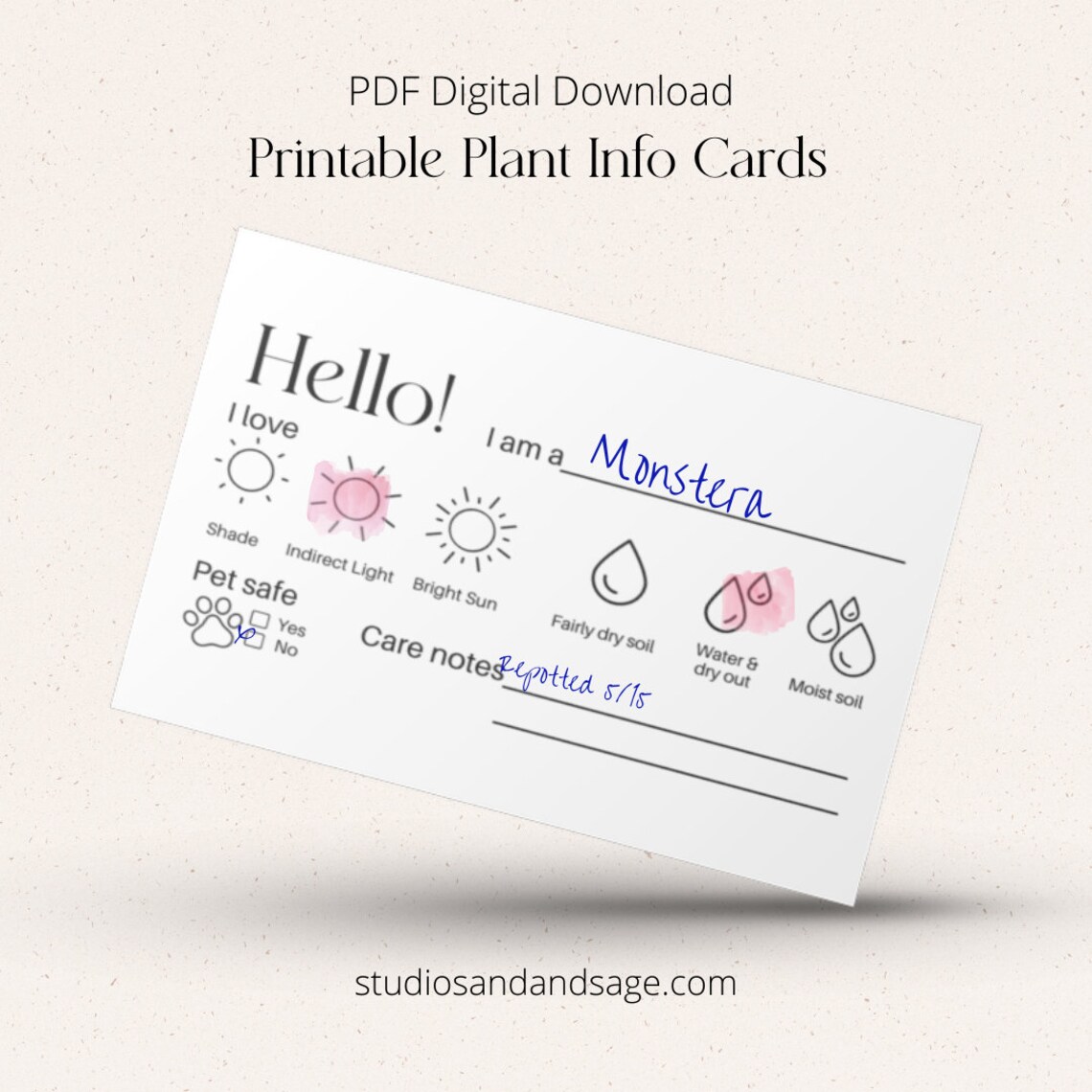 Plant Care Info Card + Watering Tracker Bundle | Digital Download ...