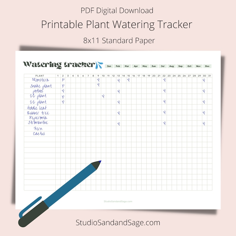 Monthly Watering Plant Care Sheet | Watering Tracker | Printable ...