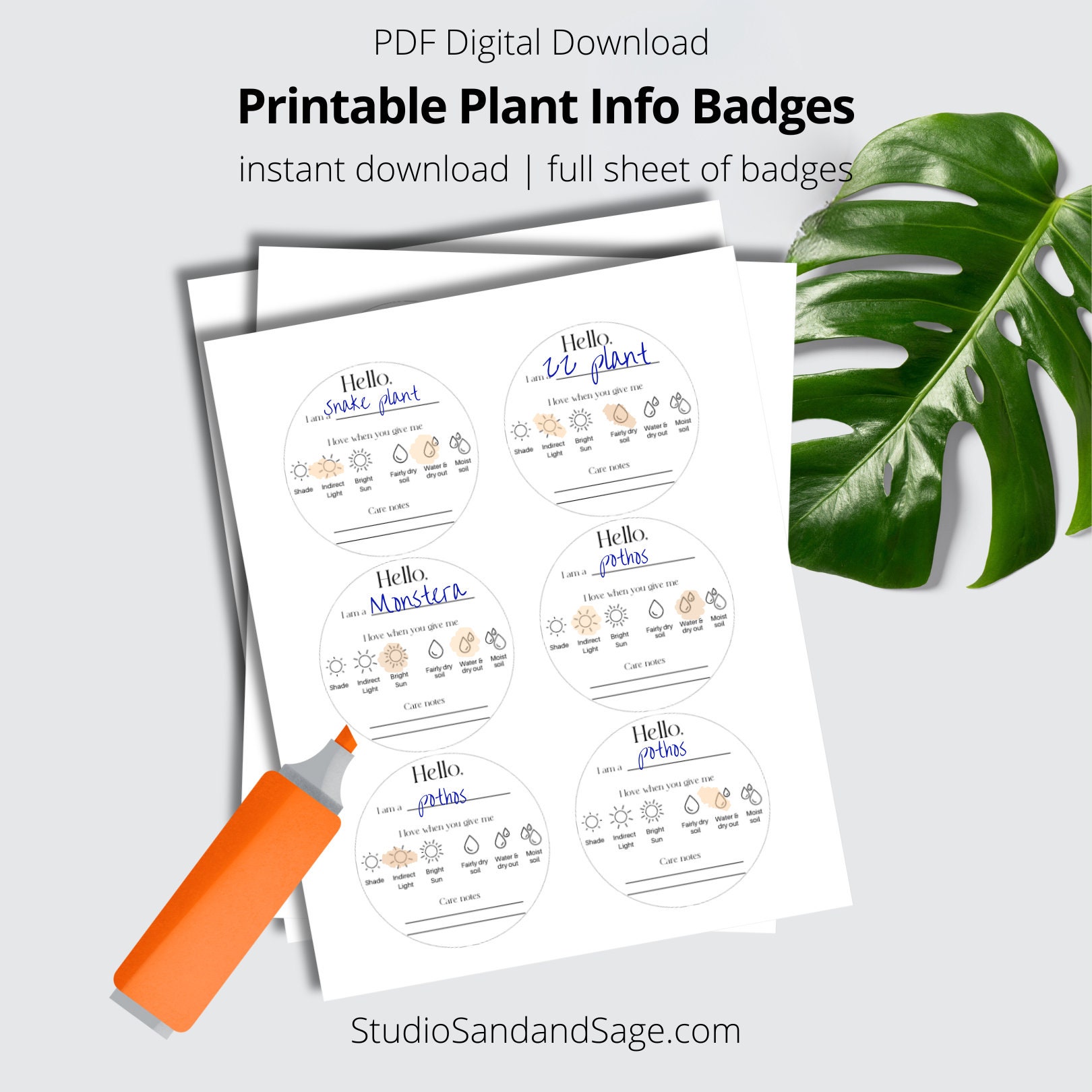 Plant Care Info Cards | Digital Download | Instant Plant Care Resources ...