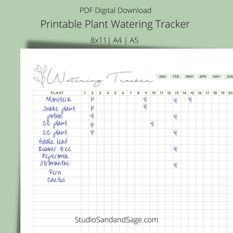 Monthly Watering Plant Care Sheet | Minimalist | Watering Tracker ...