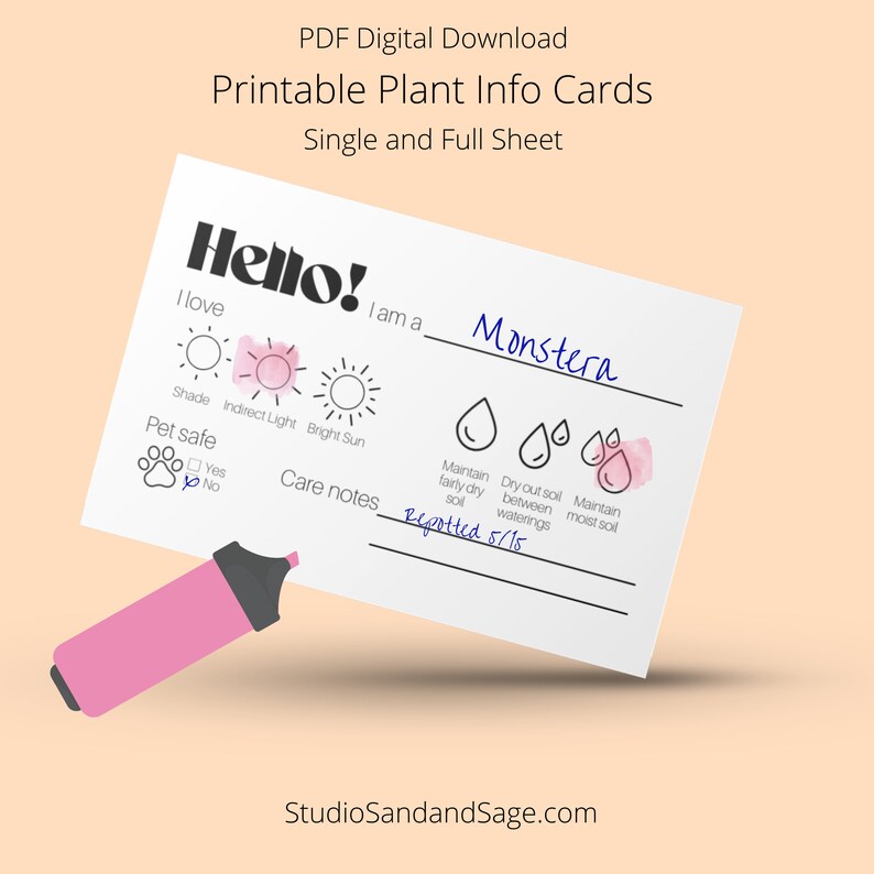 Plant Care Info Cards Digital Download Instant Plant Care - Etsy