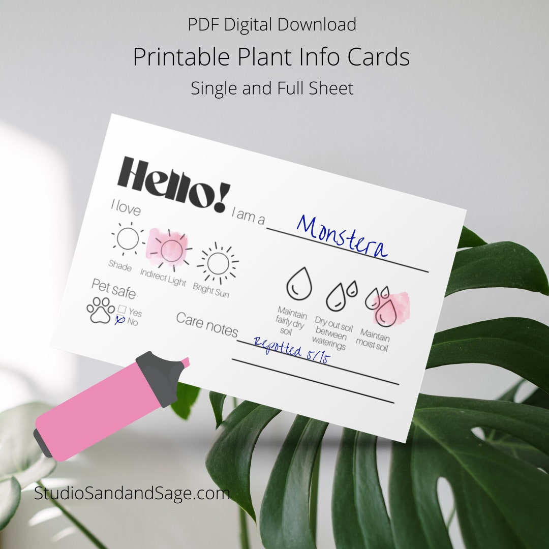 Plant Care Info Cards Digital Download Instant Plant Care Resources - Etsy