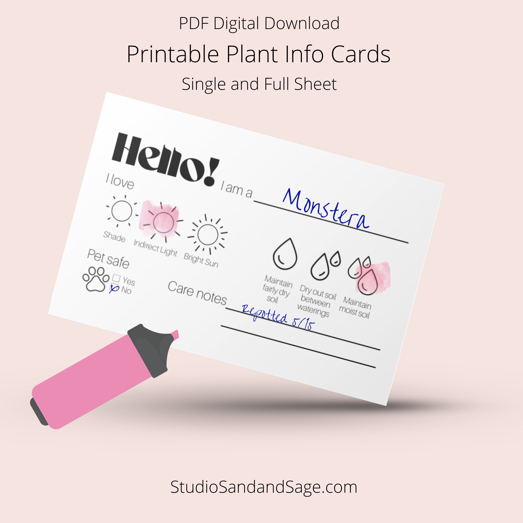 Plant Care Info Cards | Digital Download | Instant Plant Care Resources ...