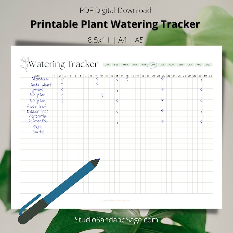 Monthly Watering Plant Care Sheet | Watering Tracker | Printable ...