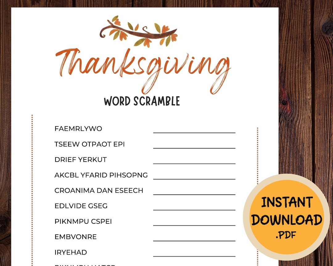 Thanksgiving Word Scramble Thanksgiving Printable Games Thanksgiving ...