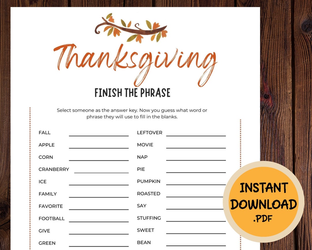 Thanksgiving Finish the Phrase Game | Thanksgiving Printable Games ...