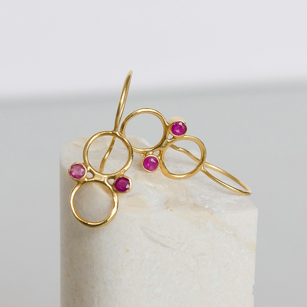 Ruby Otto Earrings in Solid 22k Gold With 18k Gold Ear Wires Handmade ...