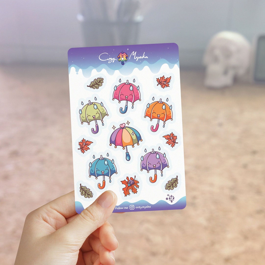 Rainbow Umbrella Sticker Set (2pcs) - Kawaii, Rainy Day Theme - Etsy