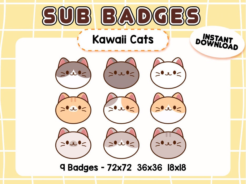 Cute Kawaii Cats Sub Badges for Twitch/youtube | Cat Stream Sub | Cat ...
