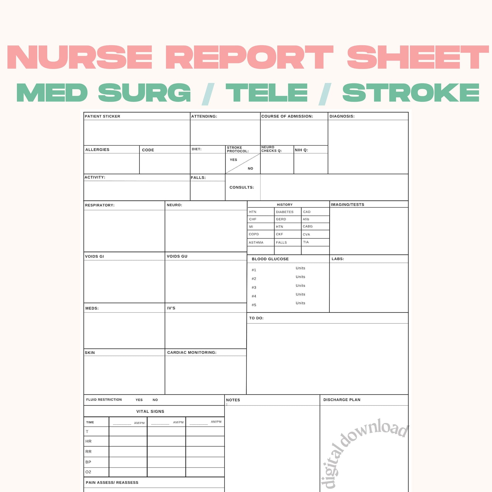 Med Surg Report Sheet, Tele/stroke Report Sheet, Nurse Brain Sheet ...