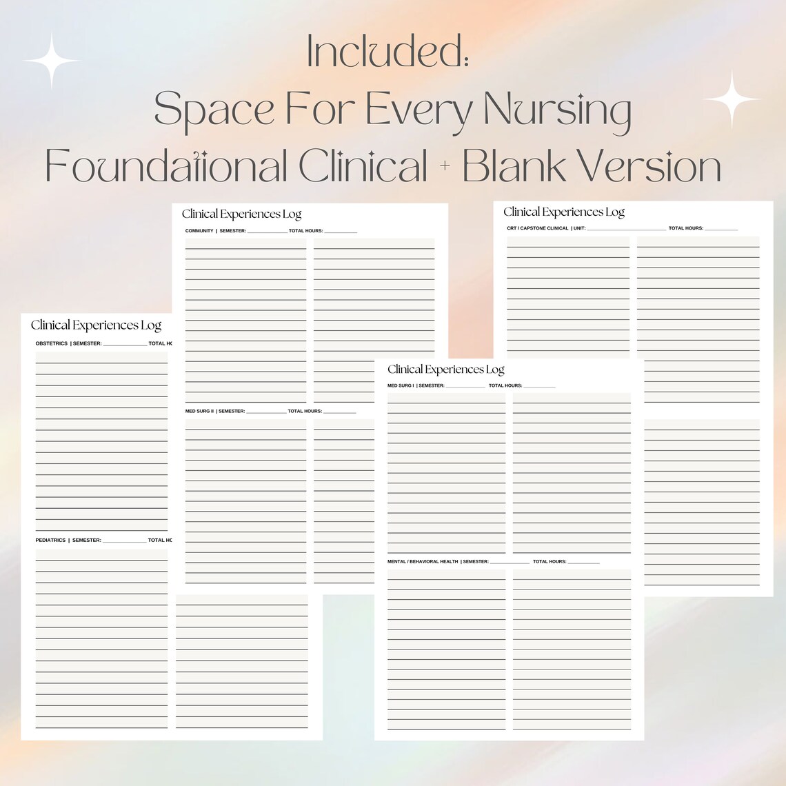 Nursing Clinical Sheet, Experiences Log, Nursing Clinical Notes ...