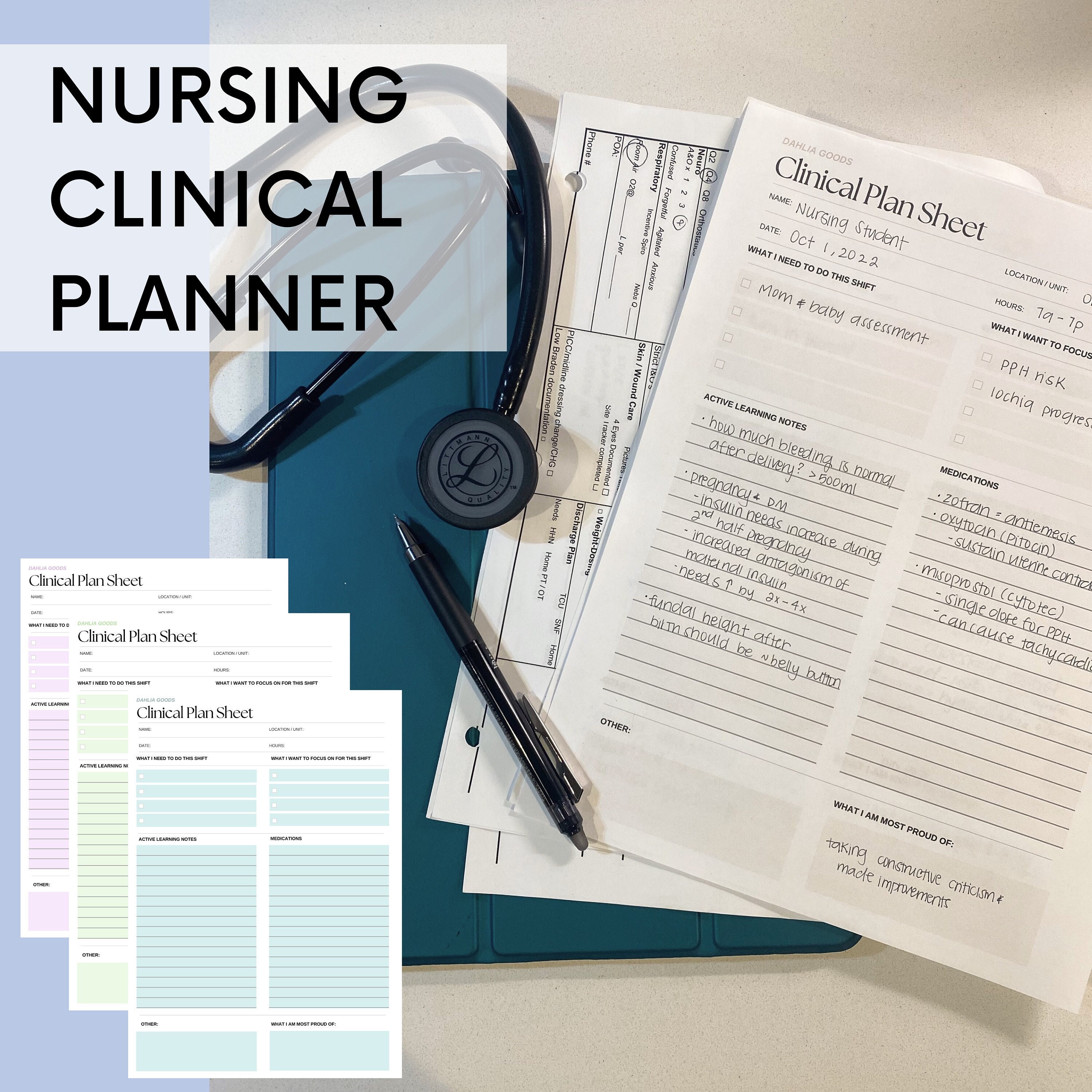 Clinical Planner Sheet | Nursing Template | ICU/OB/MEDSURG Clinical ...